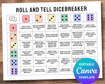Table Talk Dice, Roll and Tell Game, Dice Breaker, Editable ...
