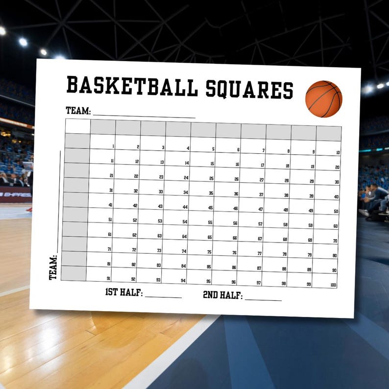 Editable Basketball Squares Template, Basketball Fundraiser, 100 ...