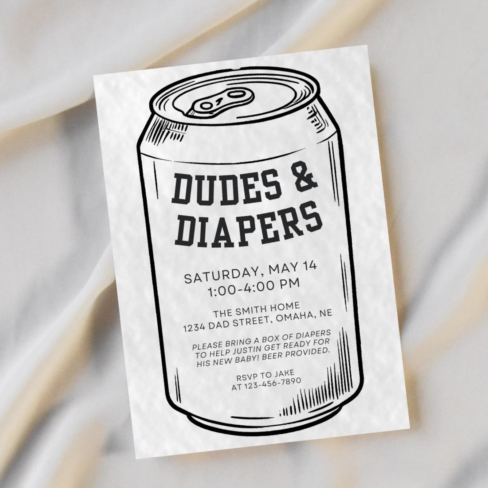 Editable Dudes and Diapers Baby Shower Invitation Template for Men ...