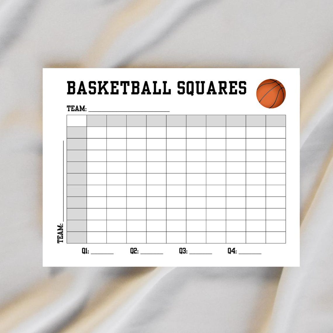 Basketball Squares Printable, 100 Basketball Squares Game, Basketball ...