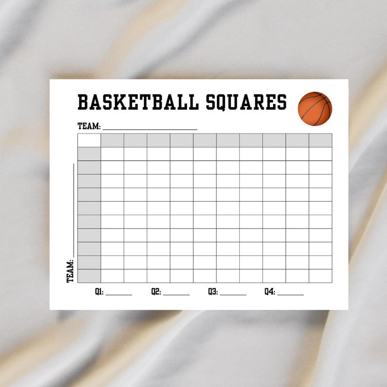 Basketball Squares Printable, 100 Basketball Squares Game, Basketball ...