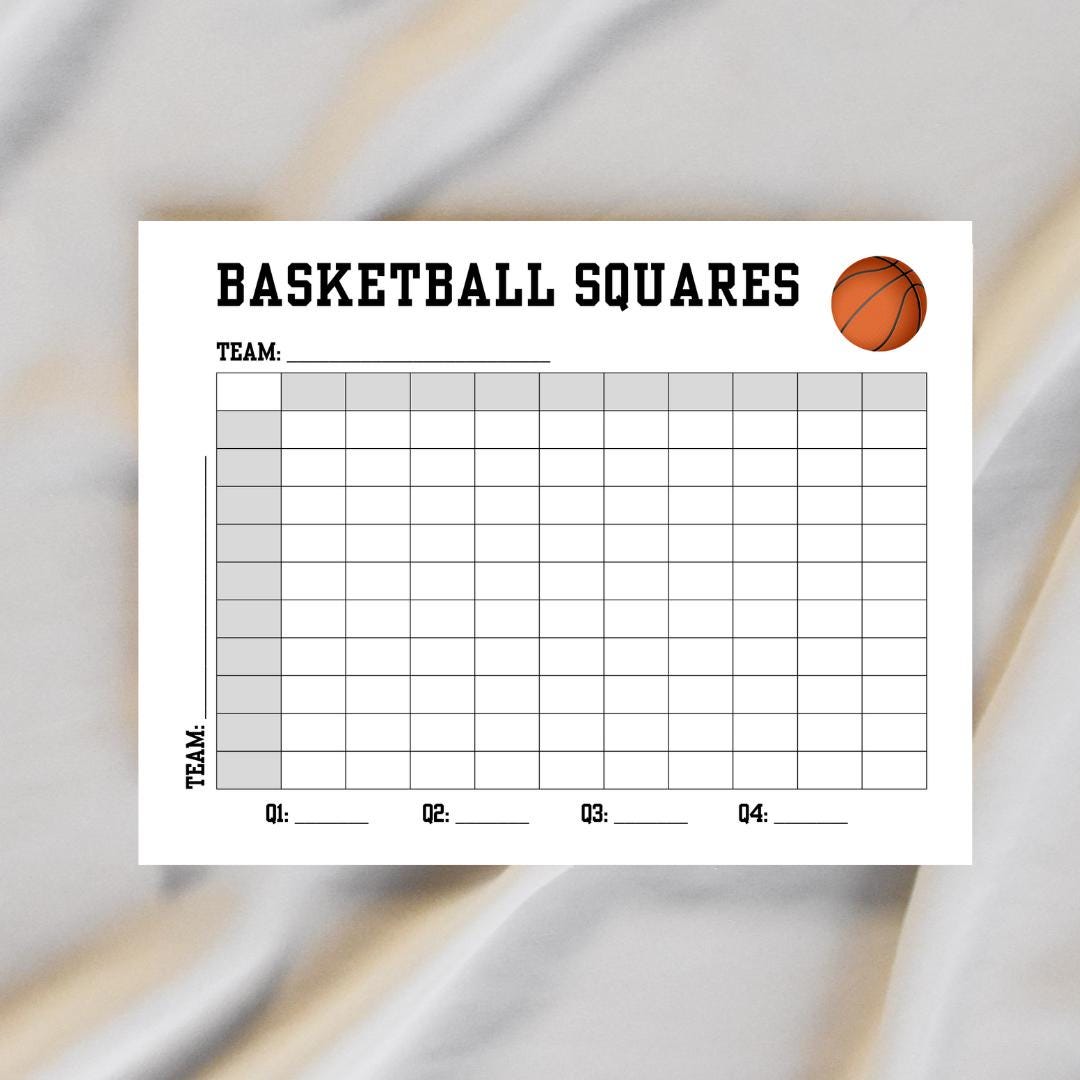 Basketball Squares Printable, 100 Basketball Squares Game, Basketball ...