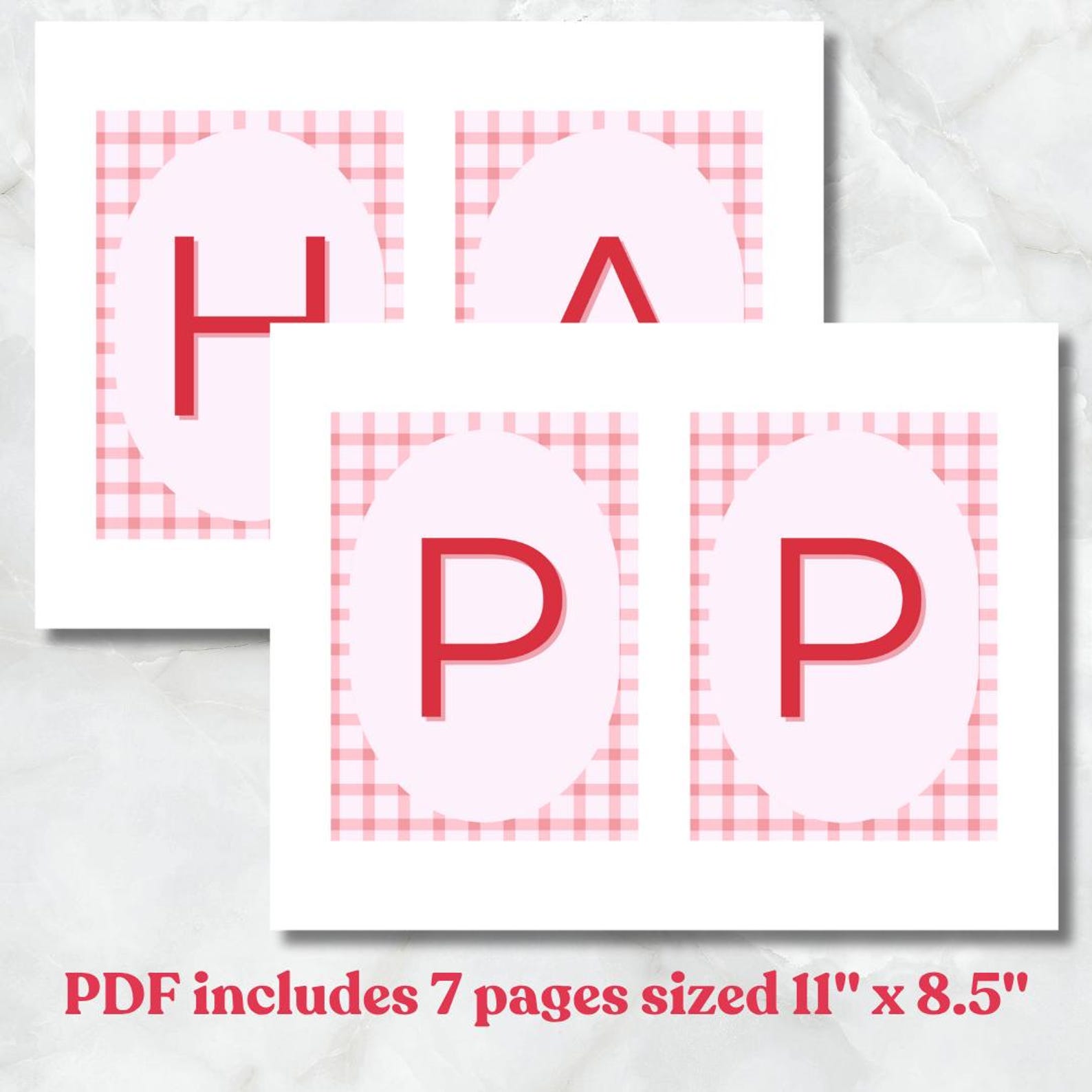 Pink Gingham Happy Birthday Banner, Printable Birthday Decoration ...