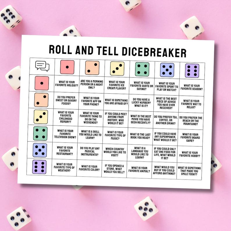 Printable Icebreaker Activity, Dice Icebreaker, Roll and Tell Game, Get ...