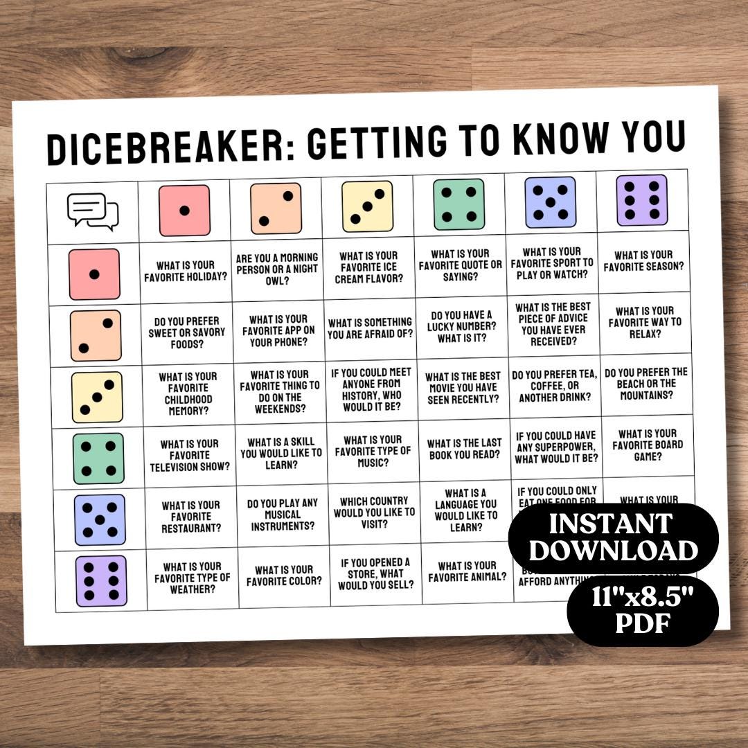 Printable Icebreaker Game, Icebreaker Activity, Dicebreaker, Dice ...