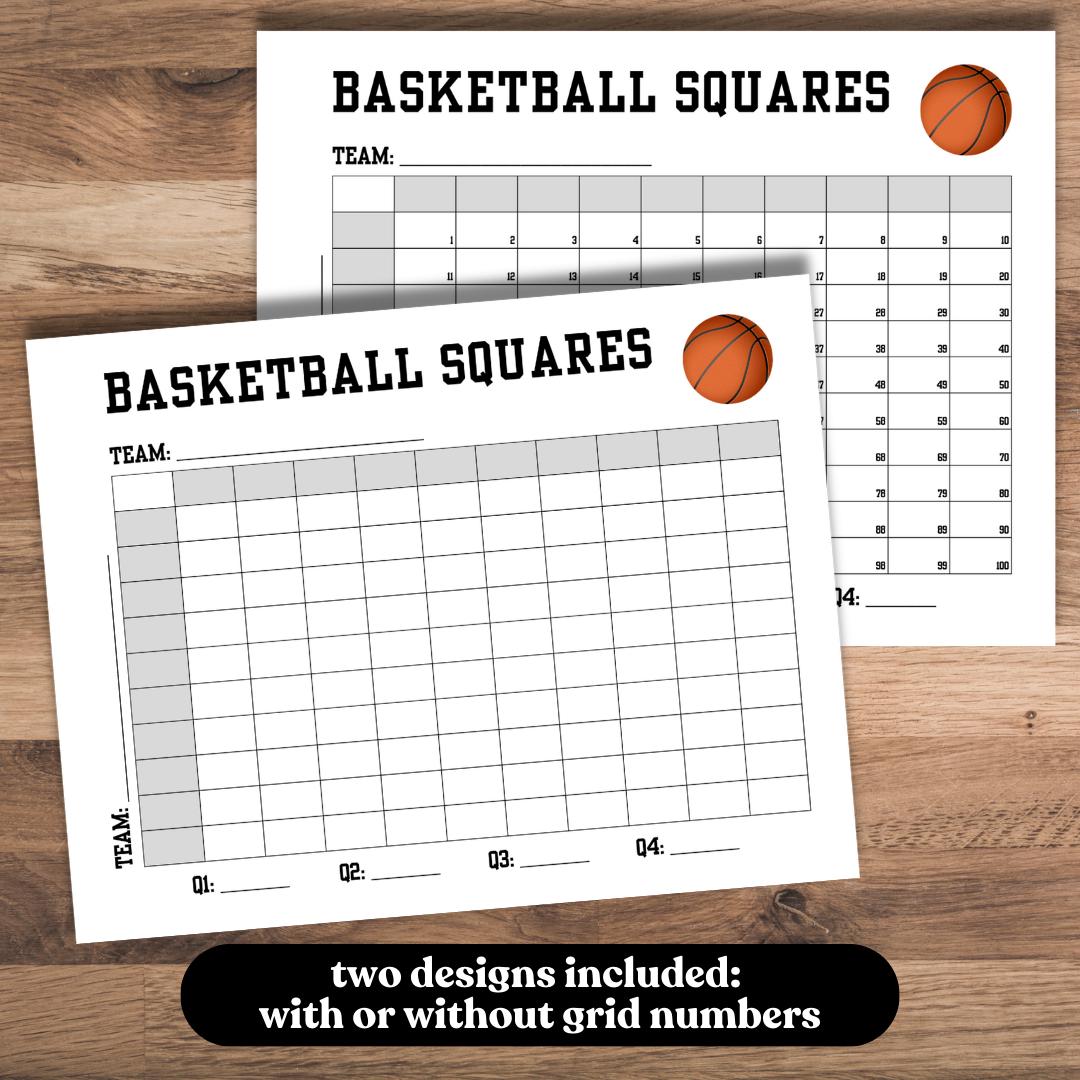 Basketball Squares Printable, 100 Basketball Squares Game, Basketball ...