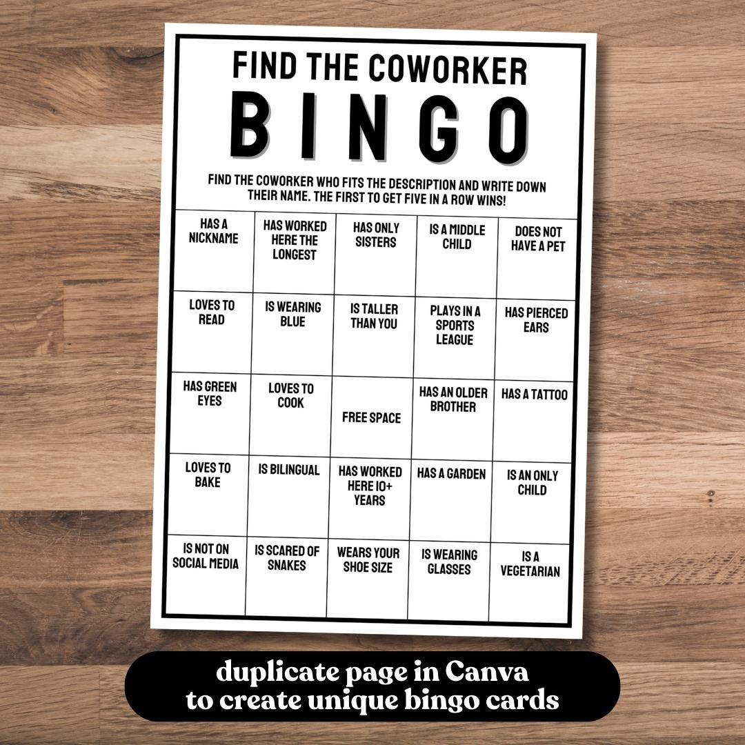 Editable Coworker Bingo, Employee Bingo, Networking Activity, Get to ...