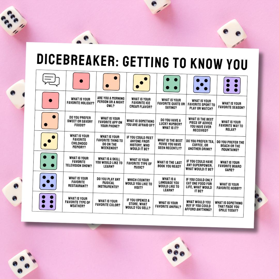 Printable Icebreaker Game, Icebreaker Activity, Dicebreaker, Dice ...