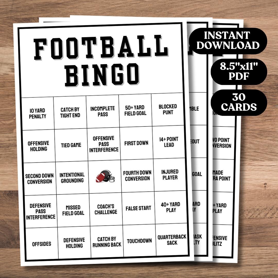 Football Bingo, 30 Unique Printable Football Bingo Cards, Football ...