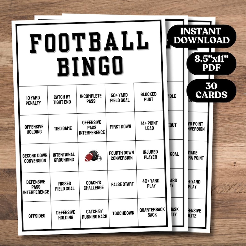Football Bingo, 30 Unique Printable Football Bingo Cards, Football ...