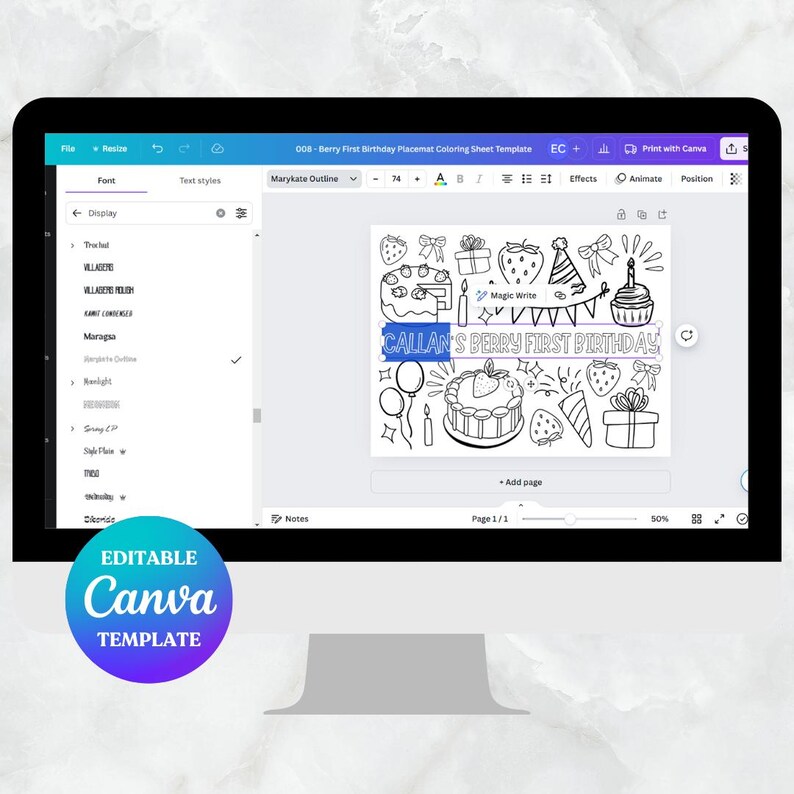 Berry First Birthday Coloring Page, Berry Sweet One Birthday Coloring ...