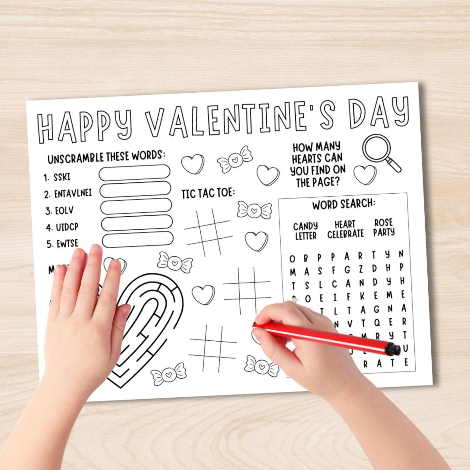 Valentine's Day Activity Placemat, Valentine's Day Coloring Placemat ...