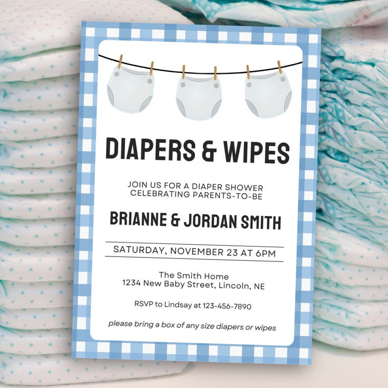 Editable Diapers and Wipes Baby Shower Invitation Template, Diaper and ...