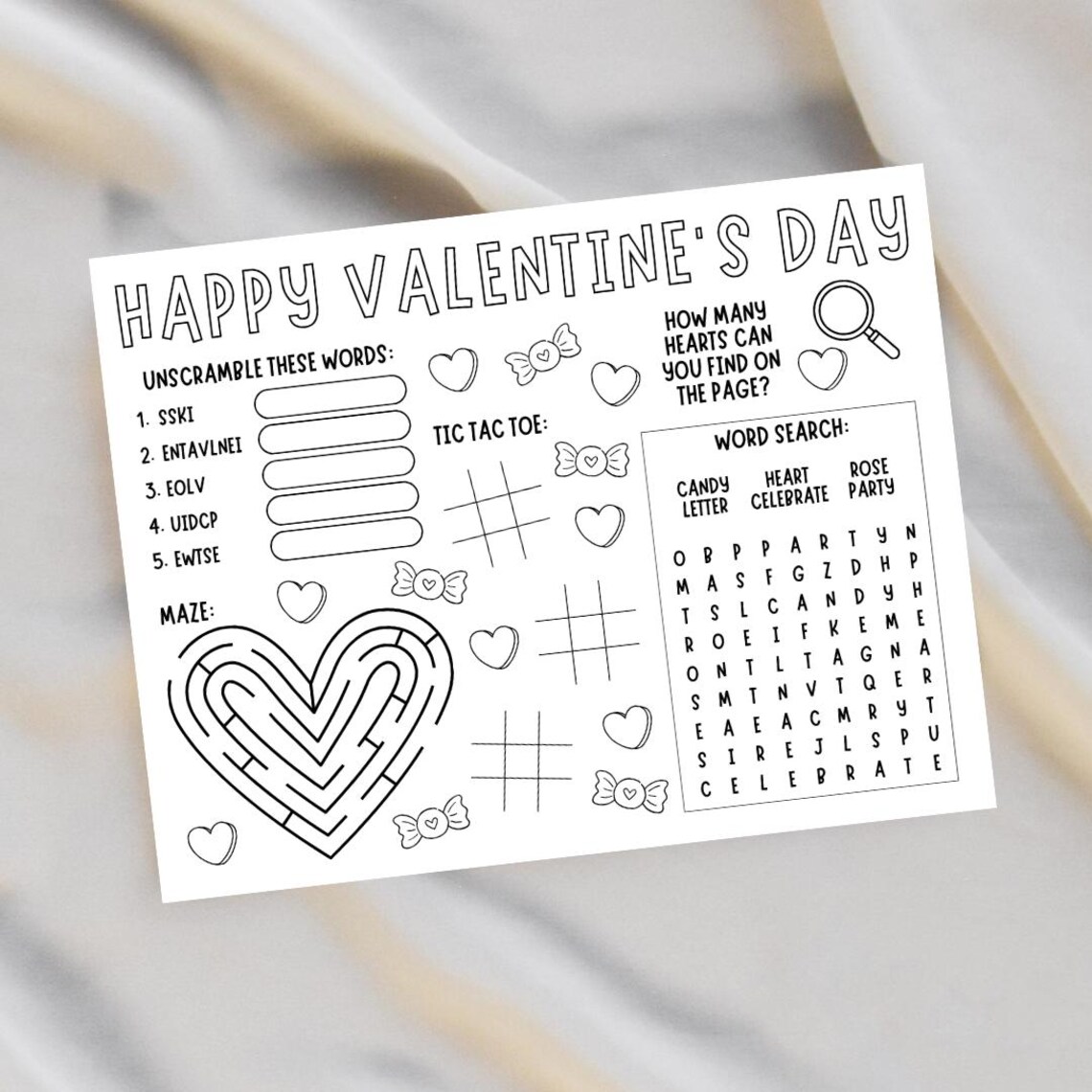 Valentine's Day Activity Placemat, Valentine's Day Coloring Placemat ...