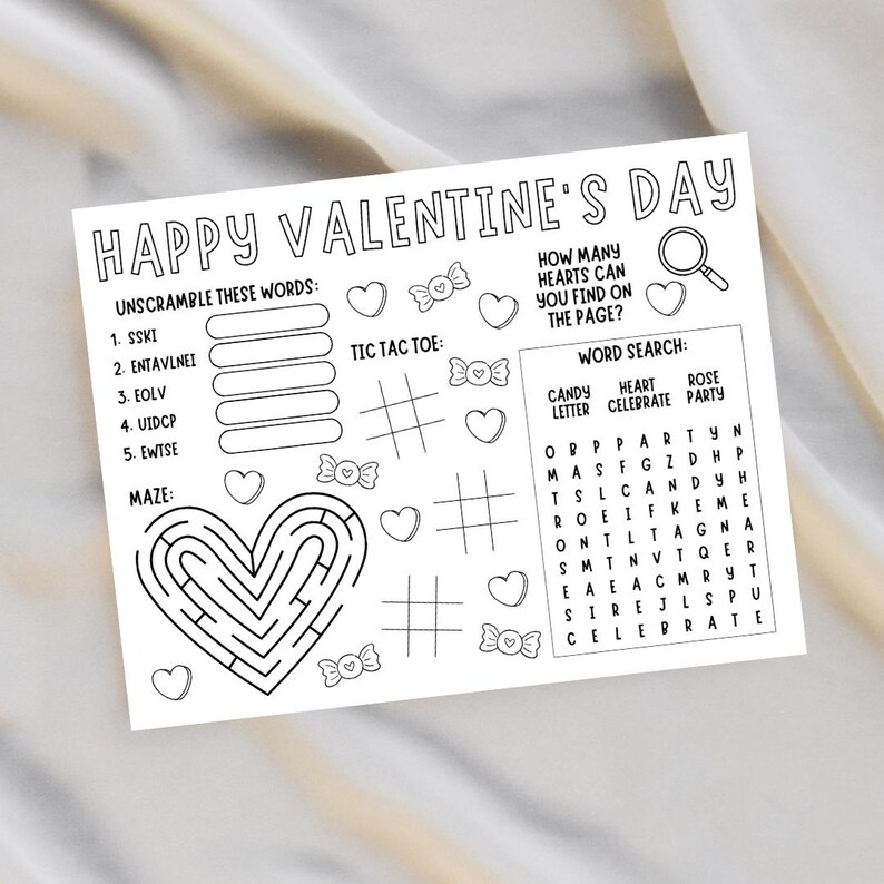 Valentine's Day Activity Placemat, Valentine's Day Coloring Placemat ...