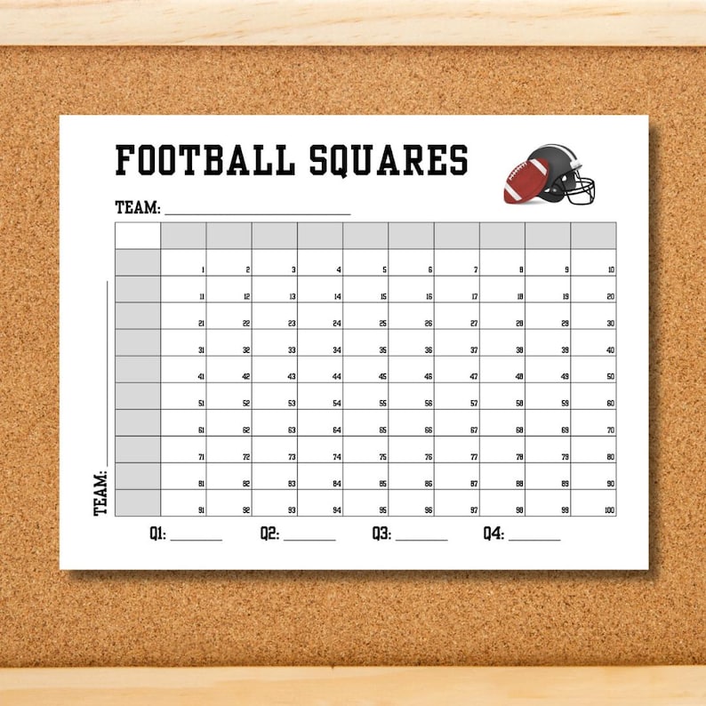 Football Squares Printable, Football Fundraiser, 100 Football Squares ...