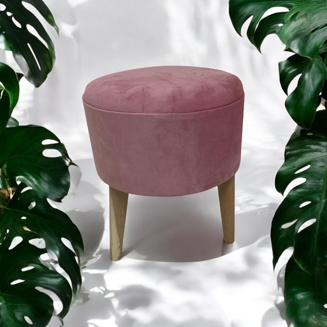 Pink Round Pouf, Entryway Round Bench, Hallway Pouf, Dressing Table ...