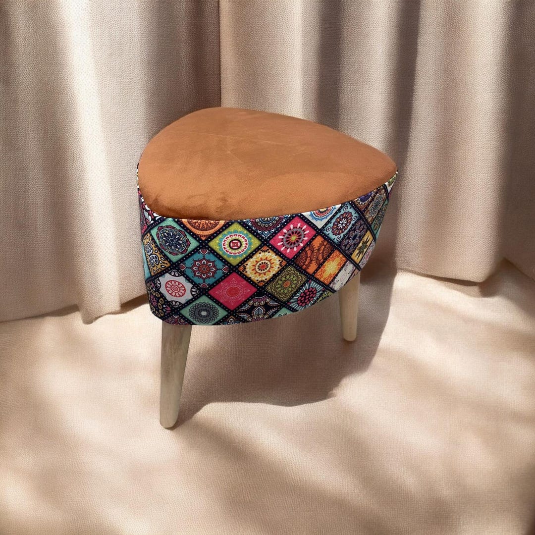 Triangle Pouf With Mandala Pattern, Handmade Furniture, Hallway Pouf ...