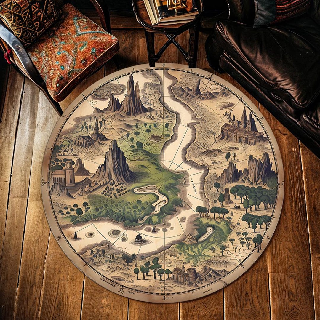 Map Rug, Map Round Rug, Vintage Design Map Rug, Hallway Rug, Living ...