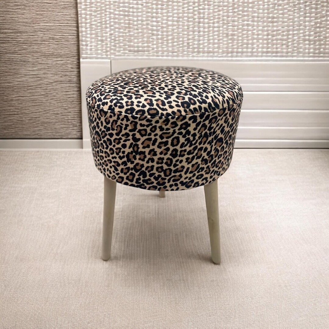 Leopard Patterned Round Pouf, Animal Pattern Bench, Entryway Round ...