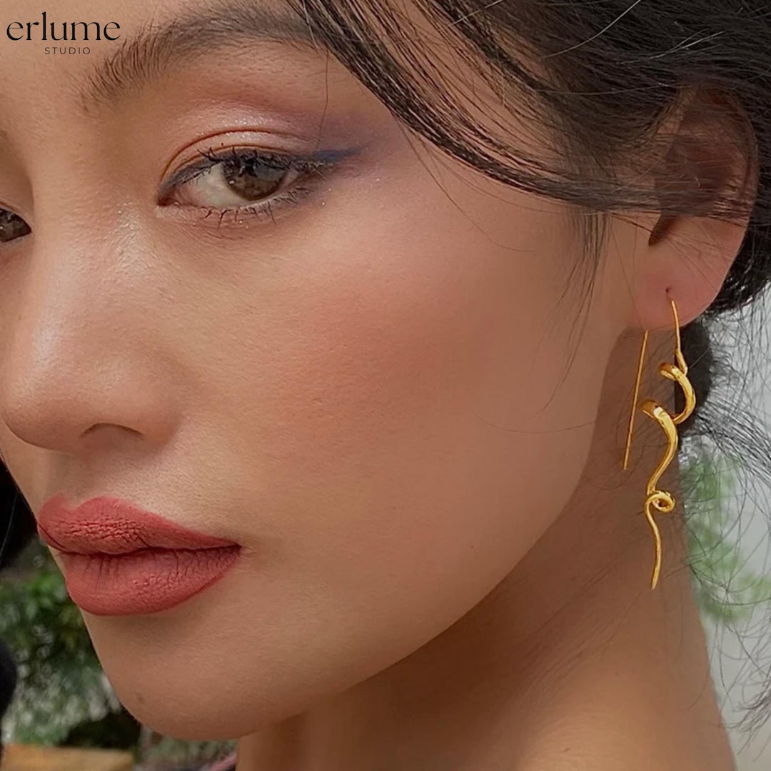 Irregular Gold and Silver Hoop Earrings Minimalist Geometric Statement ...