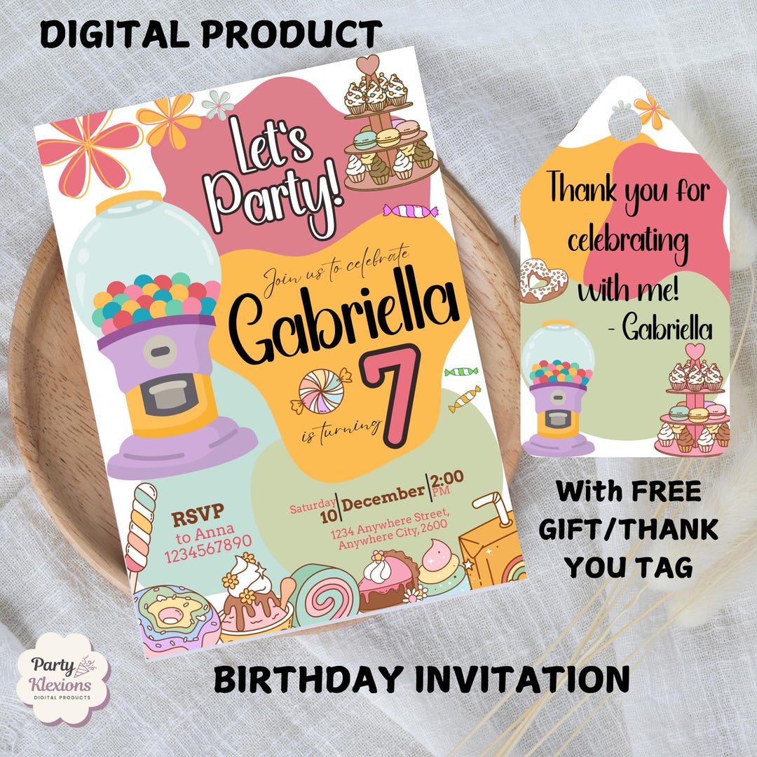 Retro Candyland Birthday Invitation: Editable Colorful Card (digital ...