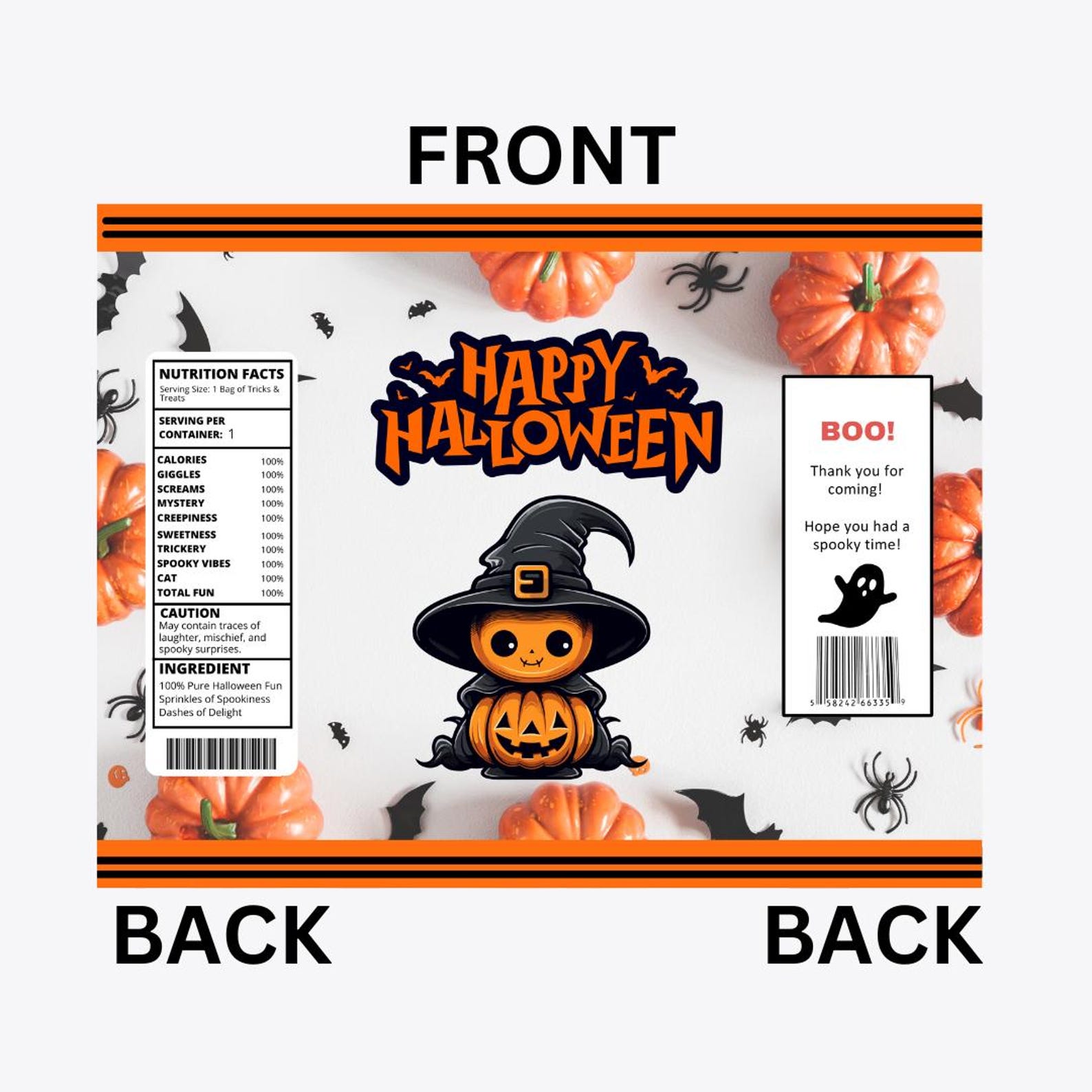 Halloween Chip Bag Template, Trick or Treat Bag, Trick or Treat Chip ...