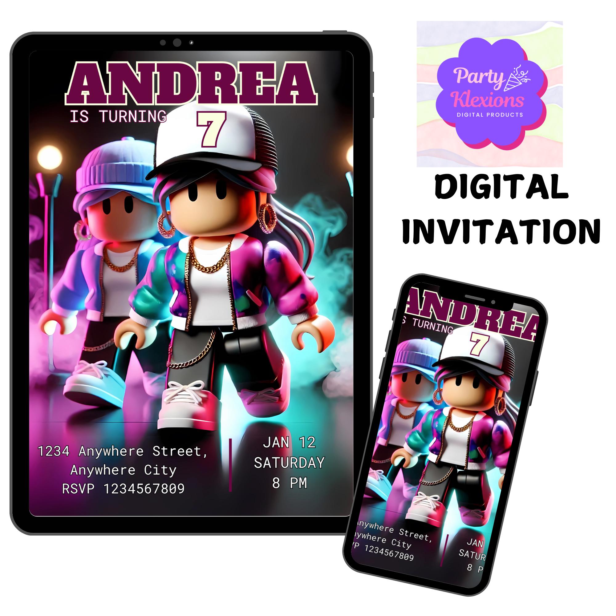 Roblox Girl Invitation, Birthday Invitation, Kid Party, Birthday Party ...