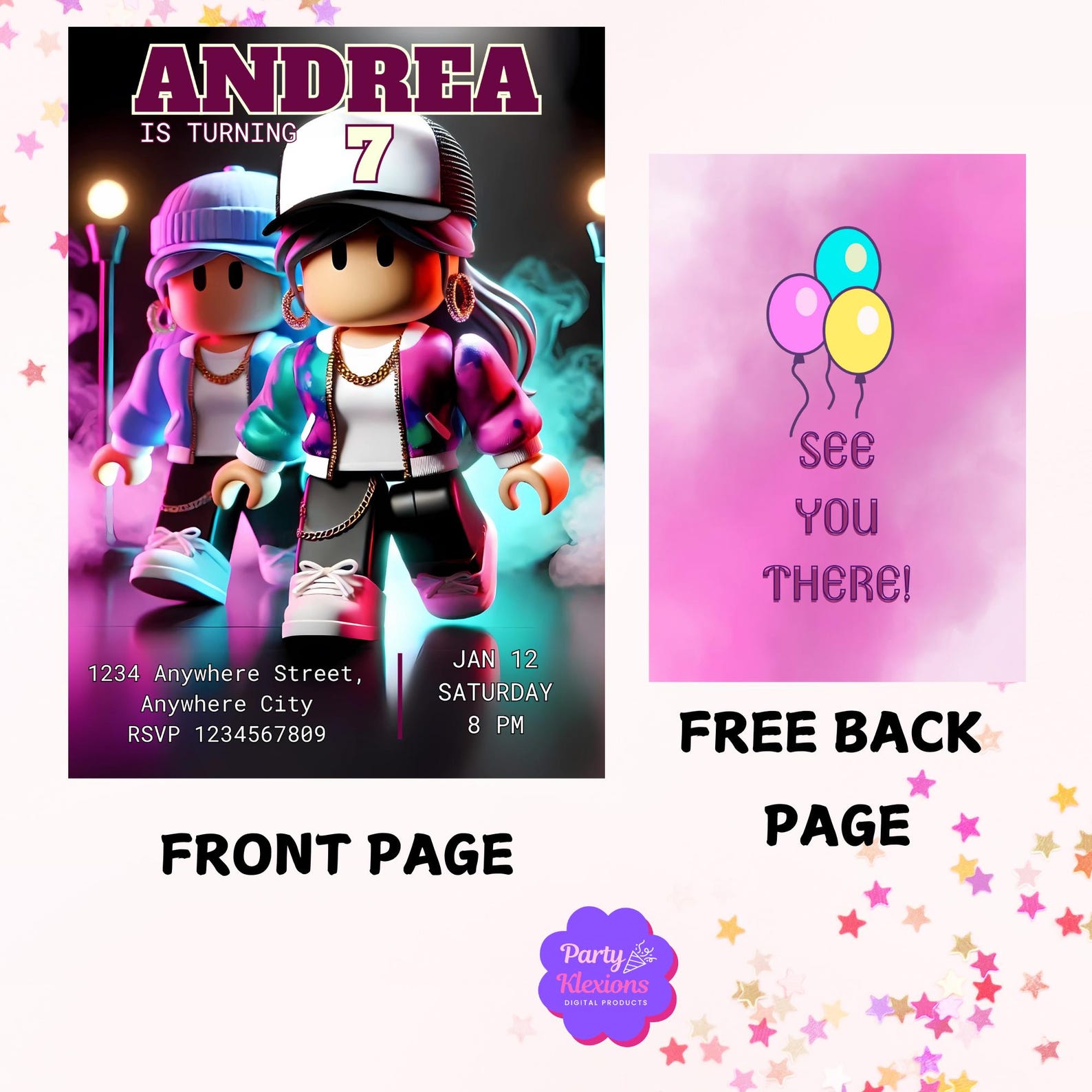 Roblox Girl Invitation, Birthday Invitation, Kid Party, Birthday Party ...