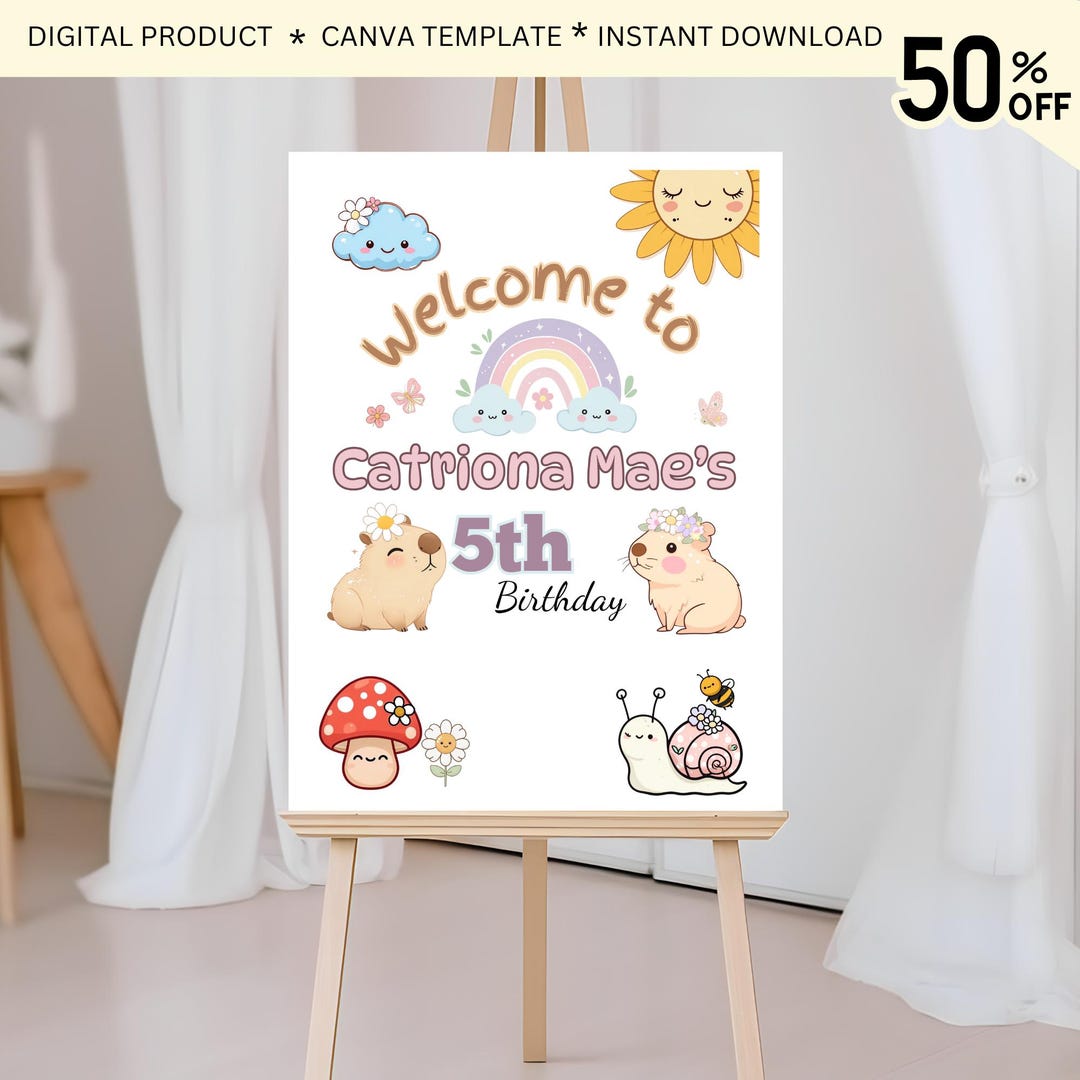 Capybara Birthday Welcome Sign: Editable Party Poster (digital Download ...