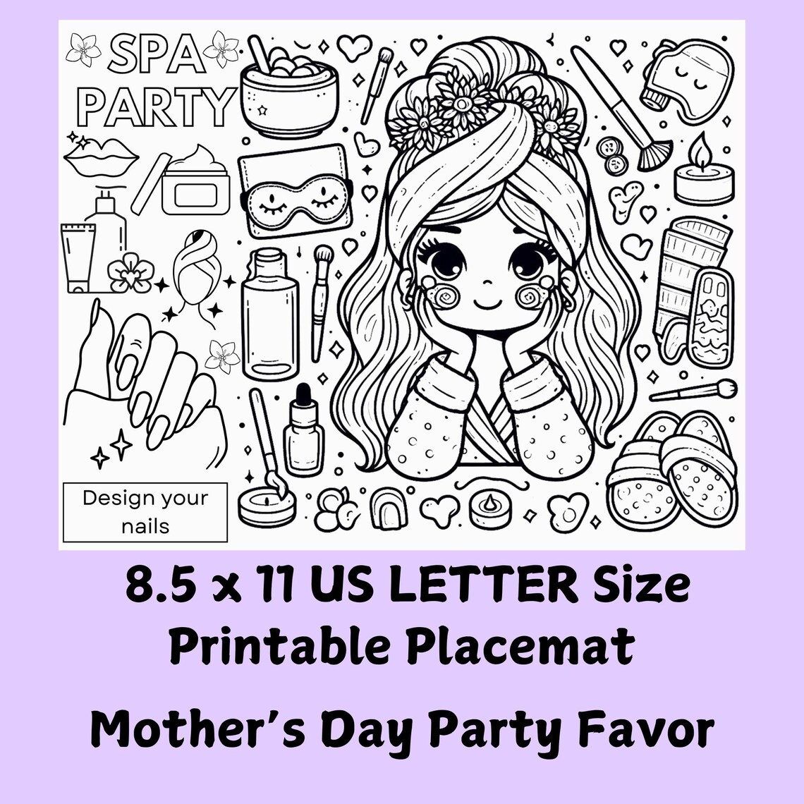 Spa Party Coloring Placemat: Birthday Activity (PDF) - Etsy