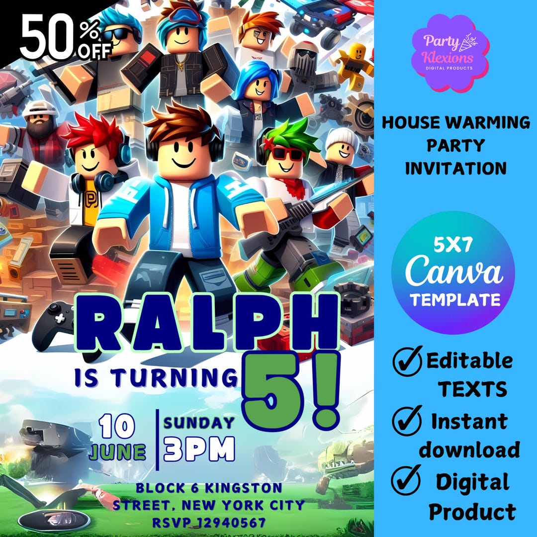 Plantilla de invitación de cumpleaños para niños de Roblox, invitación ...