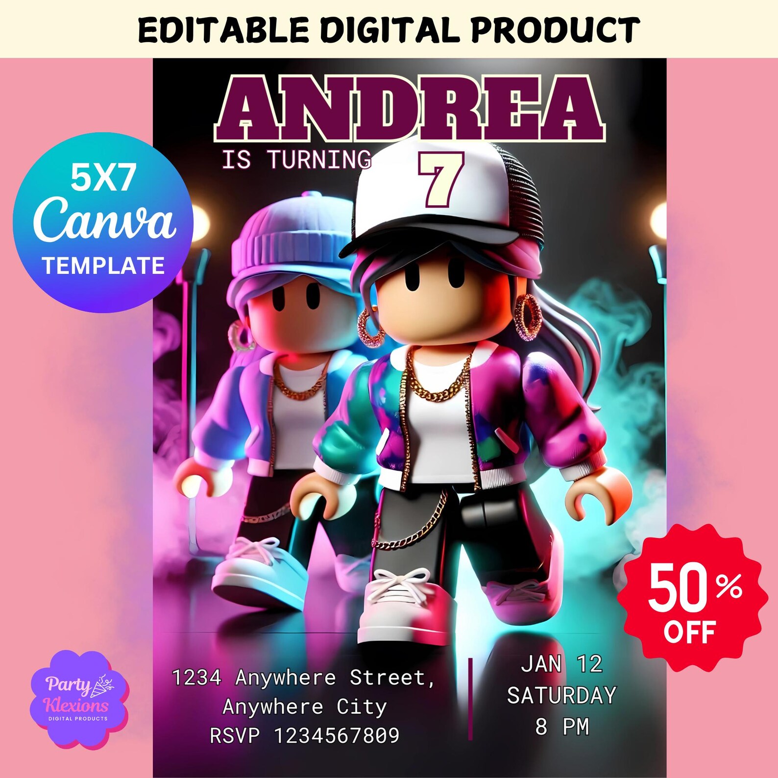 Roblox Girl Invitation, Birthday Invitation, Kid Party, Birthday Party ...