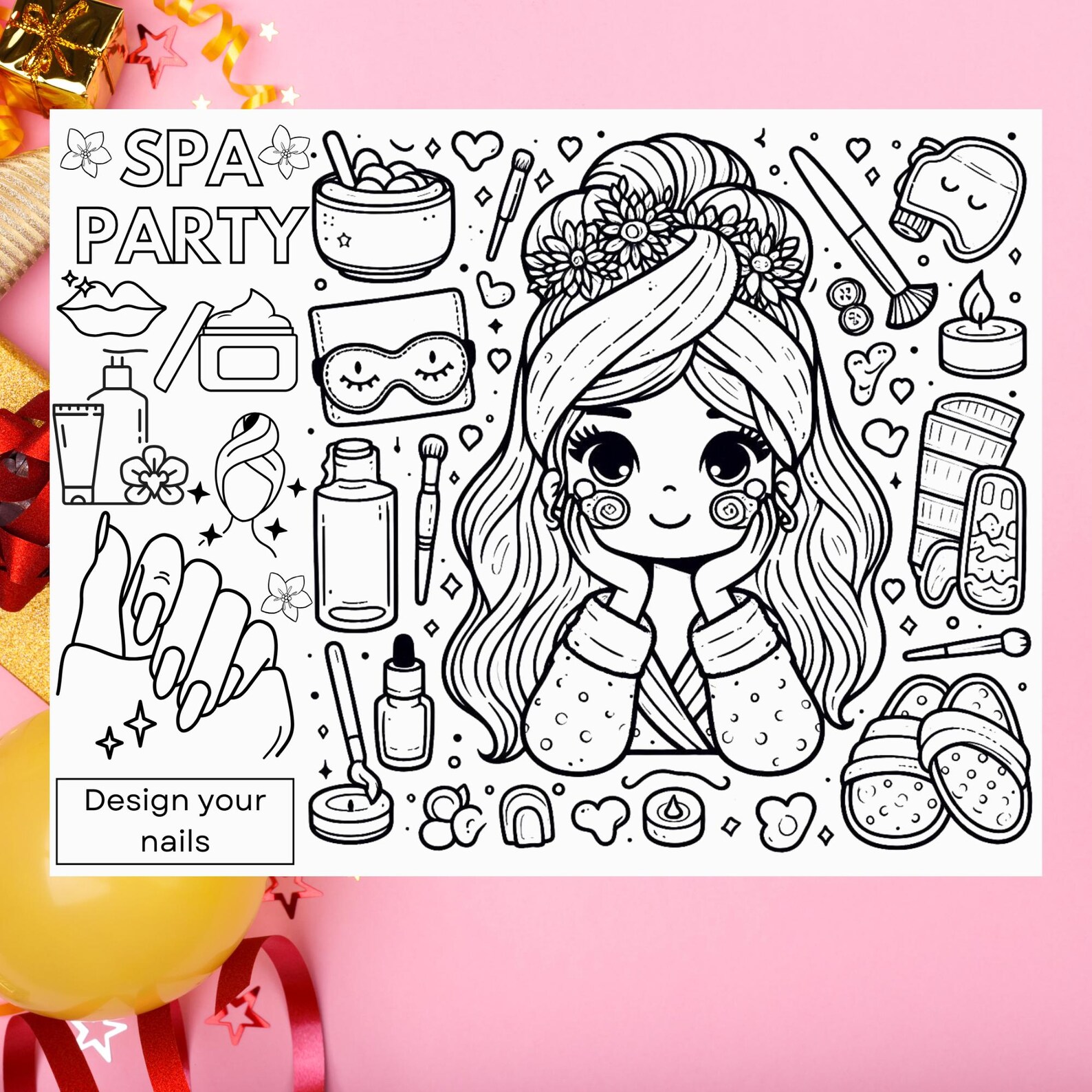 Spa Party Coloring Placemat: Birthday Activity (PDF) - Etsy
