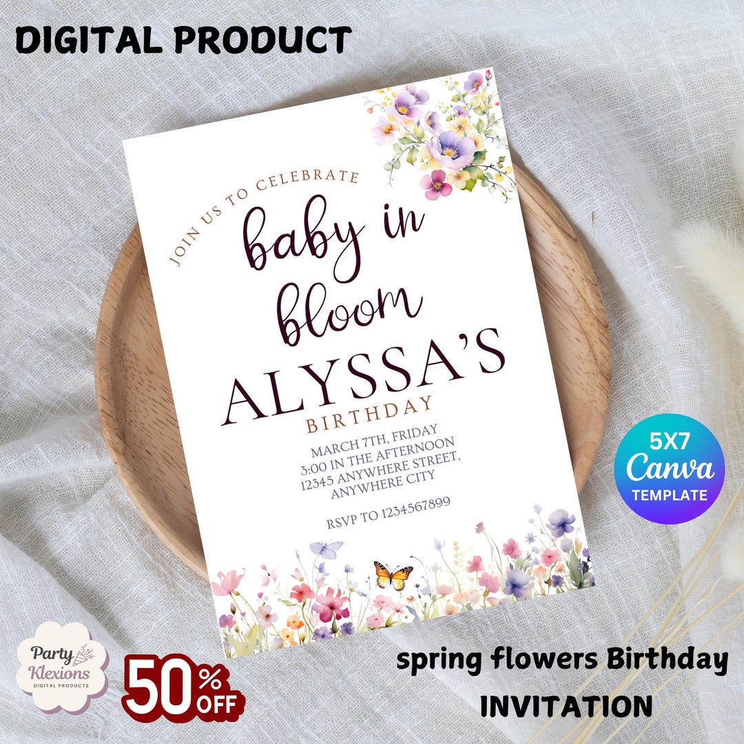Birthday Invitation Spring, Kids Birthday Party, Editable Invitation ...