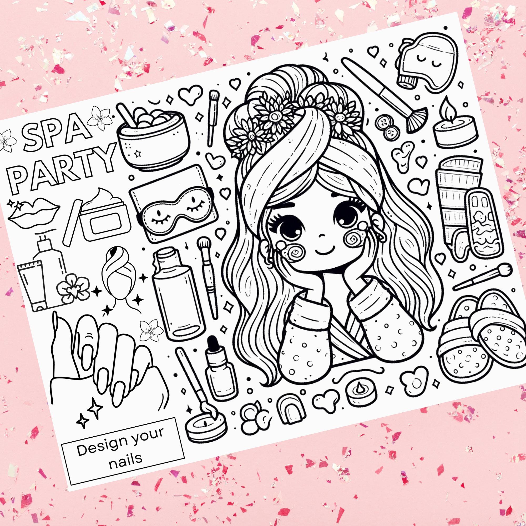 Spa Party Coloring Placemat: Birthday Activity (PDF) - Etsy