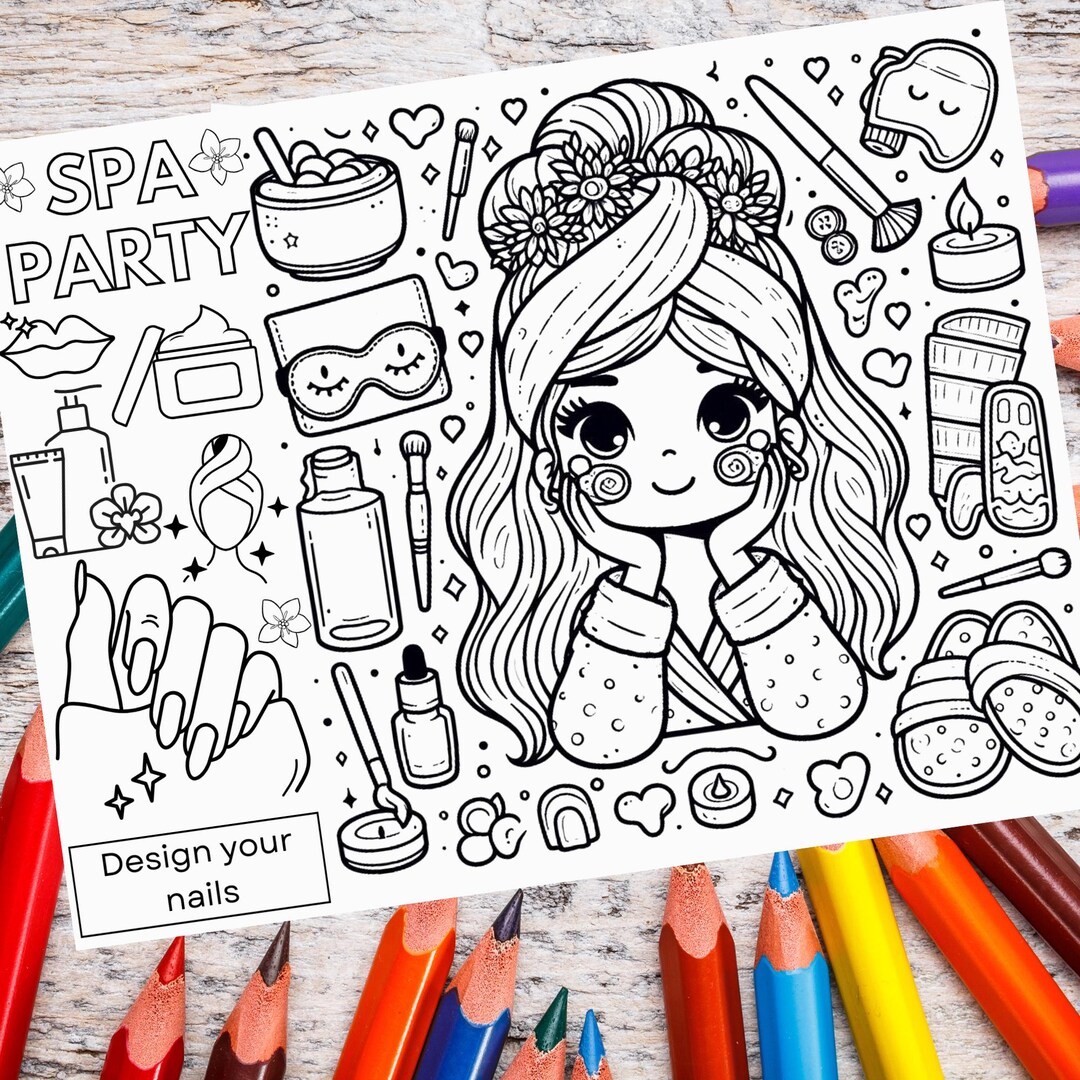 Spa Birthday Coloring Page, Pamper Birthday Theme,activity Placemat ...