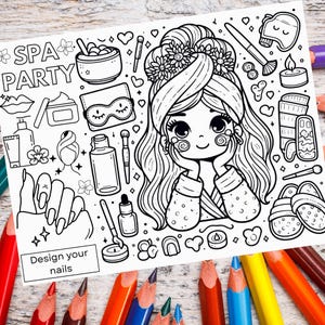 Spa Party Coloring Placemat: Birthday Activity (PDF) - Etsy