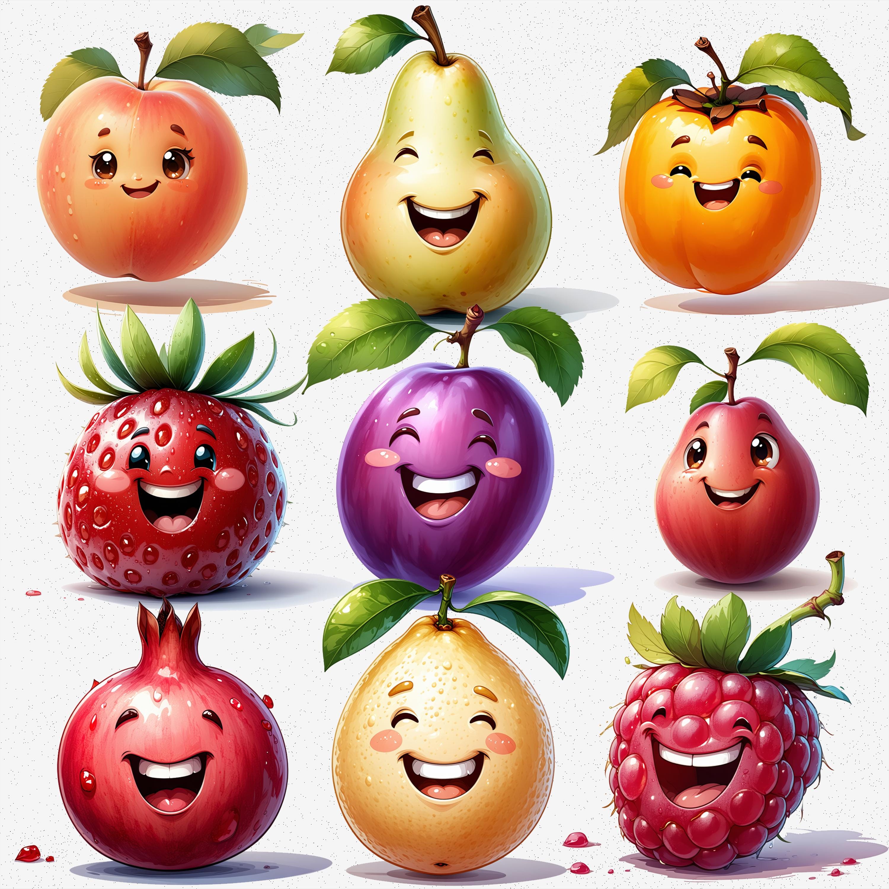 Cute Fruits Clipart, Cute Food, Kawaii Fruit Clipart, Funny Fruits ...