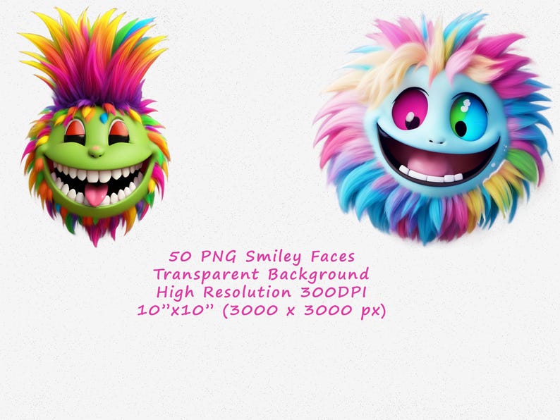 Colorful Fuzzy Emoji Clipart: 3D Emoticons, Planner Stickers (PNG ...