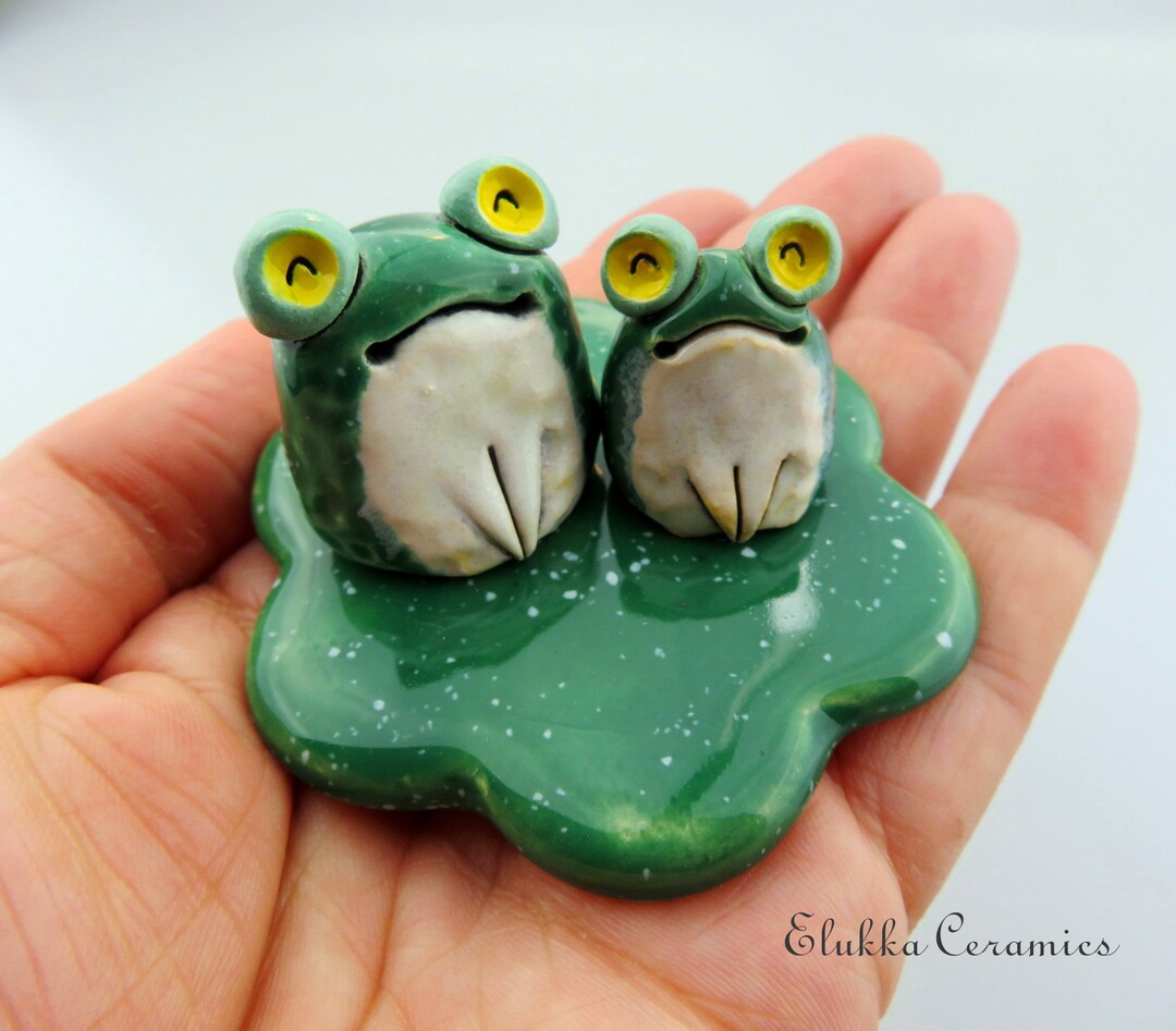 Frog Duo on Duckweed...collectible Ceramic Animal Figurines by Elukka ...