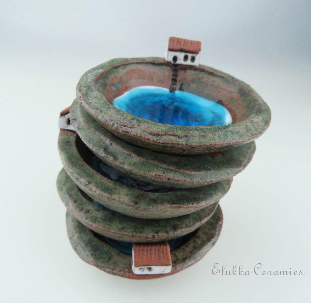 Blue Lake Inn 2...ONE Wee Trinket Dish in Earthenware & Recycled Glass ...