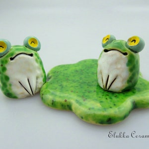 Frog Duo on Duckweed...collectible Ceramic Animal Figurines by Elukka ...