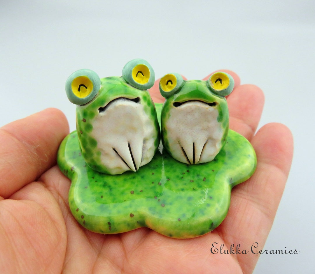 Frog Duo on Duckweed...collectible Ceramic Animal Figurines by Elukka ...