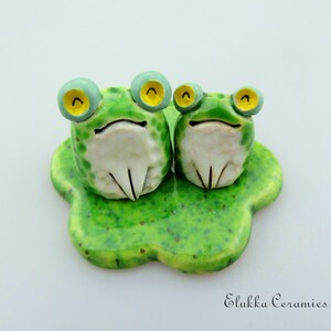 Frog Duo on Duckweed...collectible Ceramic Animal Figurines by Elukka ...