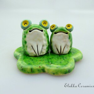 Frog Duo on Duckweed...collectible Ceramic Animal Figurines by Elukka ...