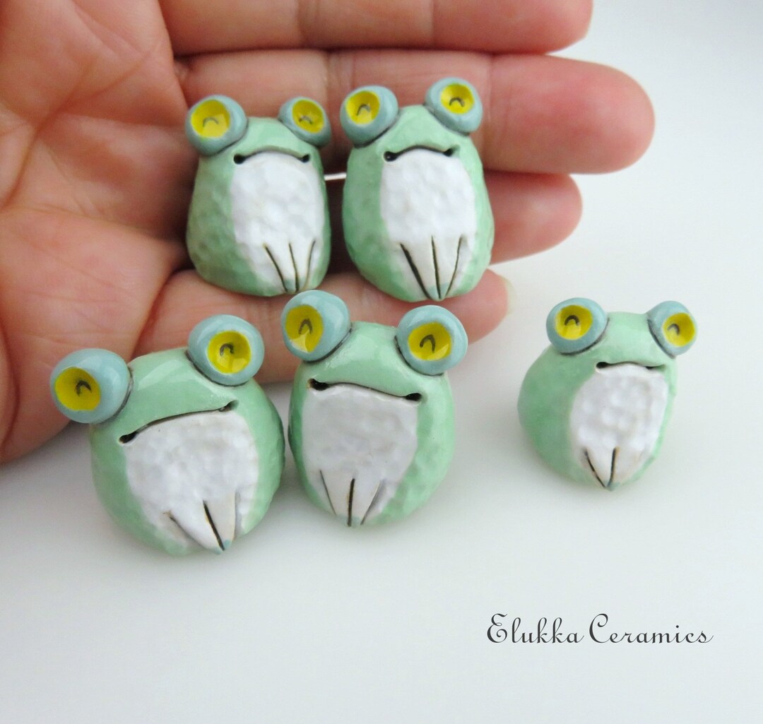 ONE Tiny Ceramic FROG Figurine by Elukka...light Turquoise Green...frog ...