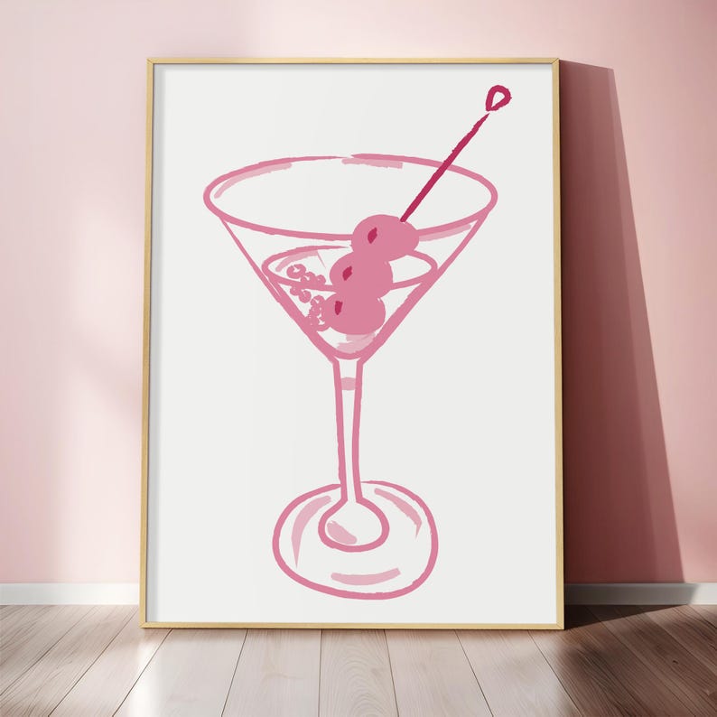 Pink Martini Cocktail Wall Art Print Bar Cart Poster Pink Trendy Dorm ...