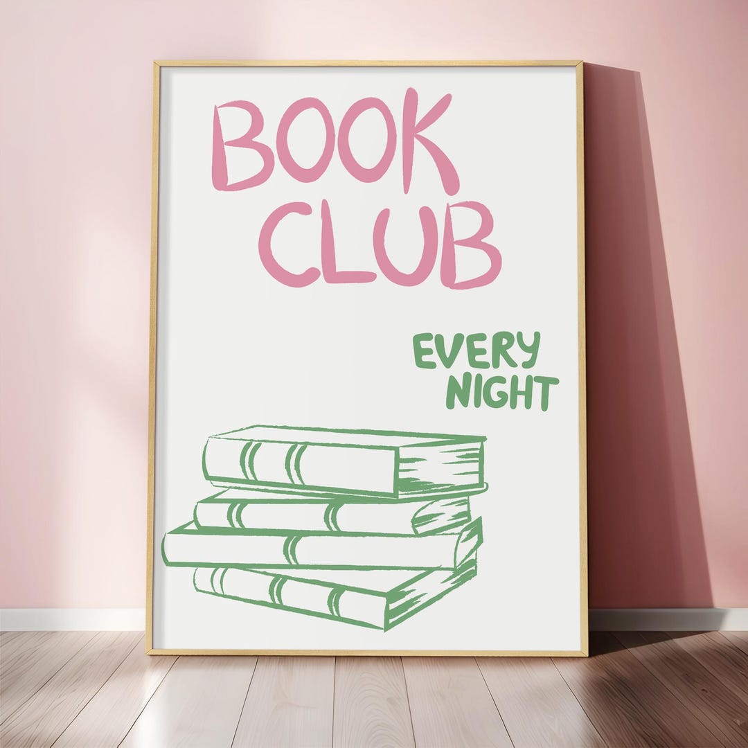 Book Club Pink Green Print Digital Download Cute Trendy Book Lover ...