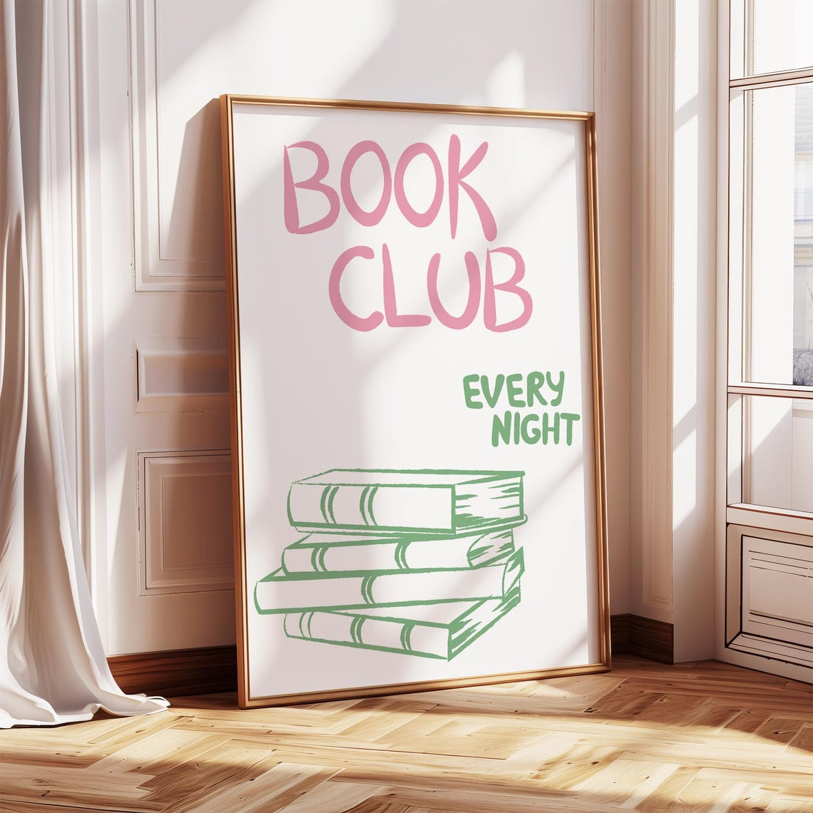 Book Club Pink Green Print Digital Download Cute Trendy Book Lover ...